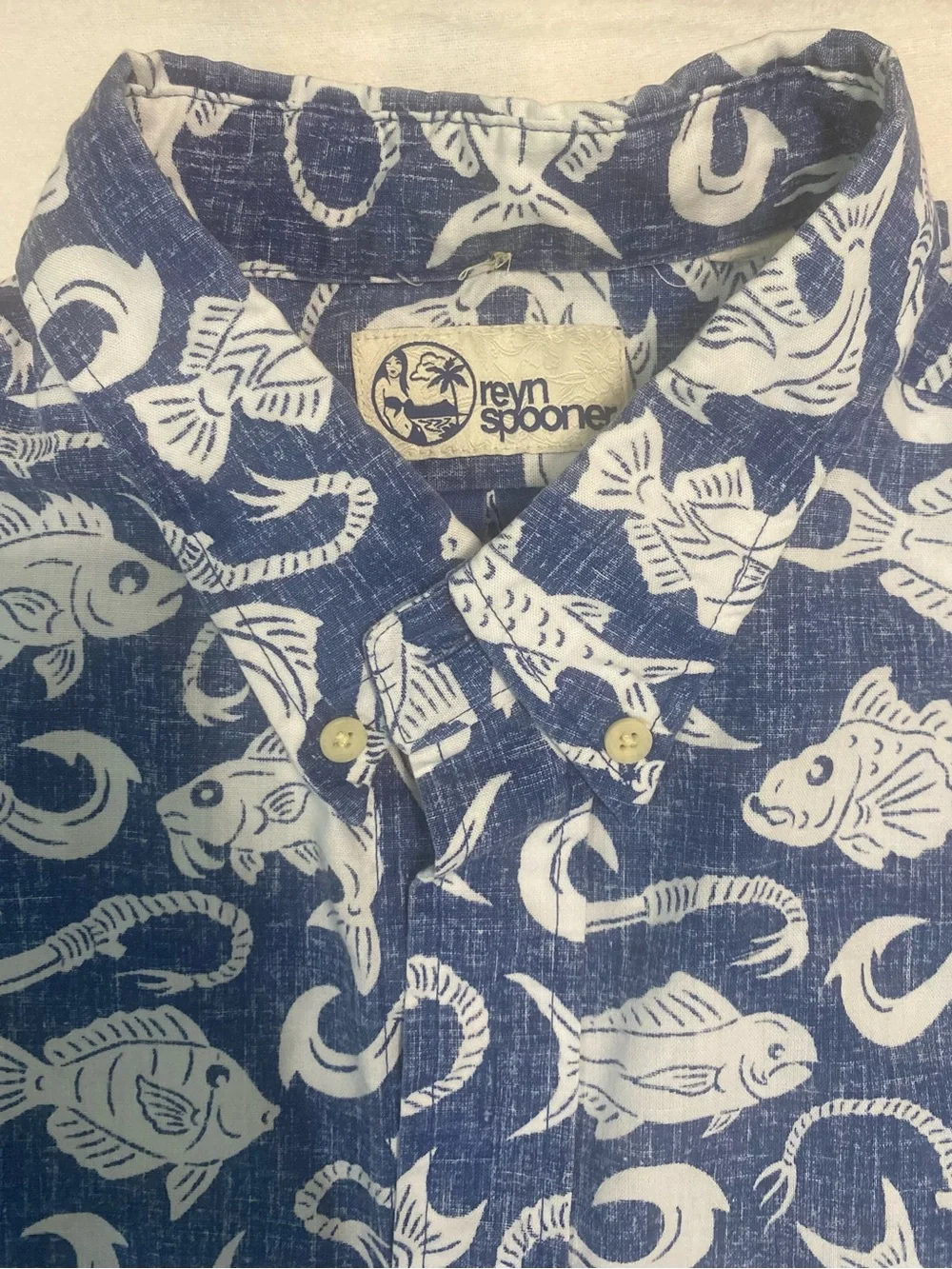 reyn spooner | Shirts | Reyn Spooner Blue White Reverse Print Fish Hook ...